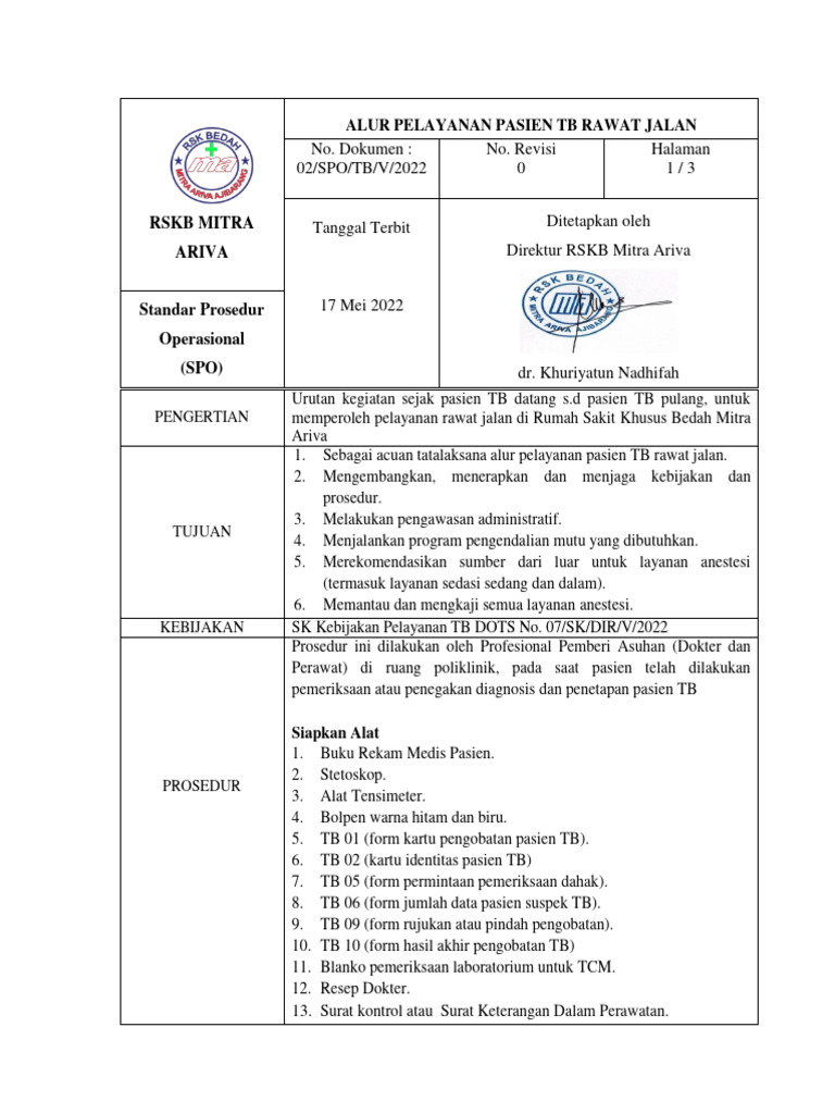 2) Spo Alur Pelayanan Pasien TB Rawat Jalan | PDF