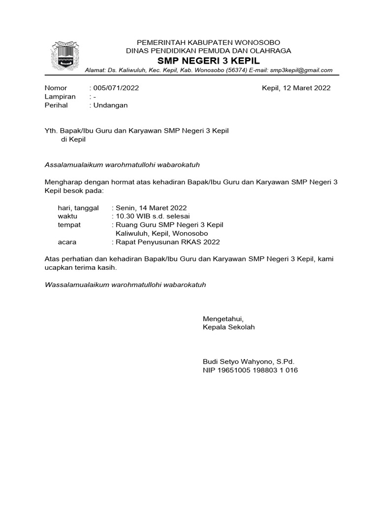 Undangan Dan Notulen - Rapat Penyusunan RKAS | PDF