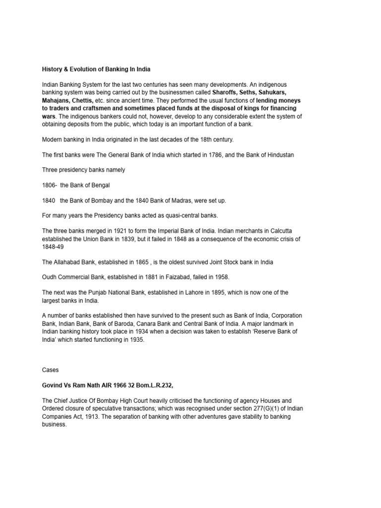 History & Evolution of Banking in India | PDF | Banks | Cheque