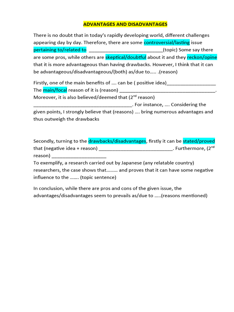 ADVANTAGES AND DISADVANTAGES Template | PDF | Reason | Cognition