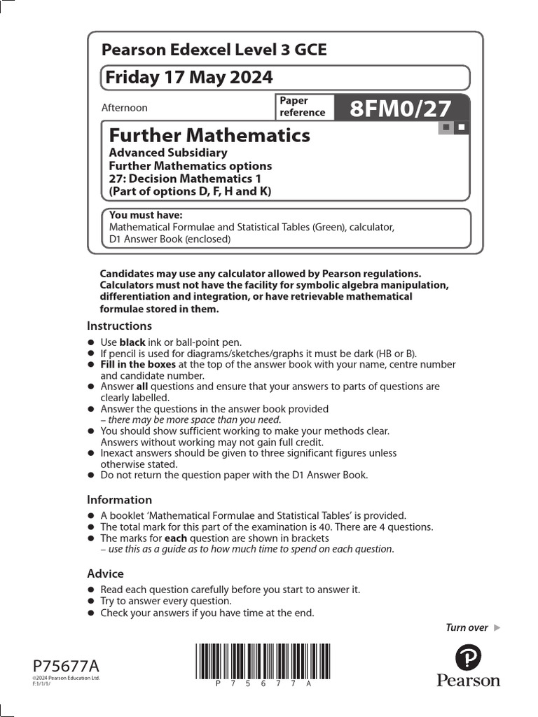 2406 8FM0-27 AS Decision Mathematics 1 – June 2024 (pdf) | Download ... 2406 8FM0-27 AS Decision Mathematics 1 – June 2024 (pdf) | Download ...