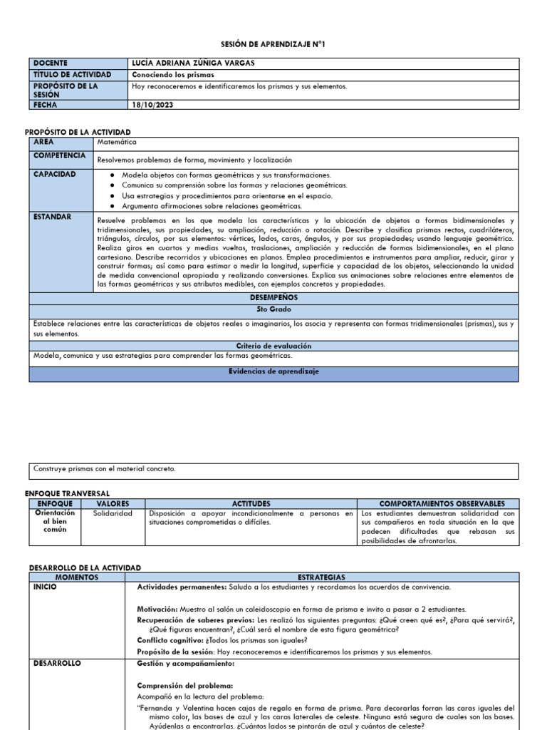 Esquema de Sesión de Aprendizaje | PDF | Geometría | Ángulo