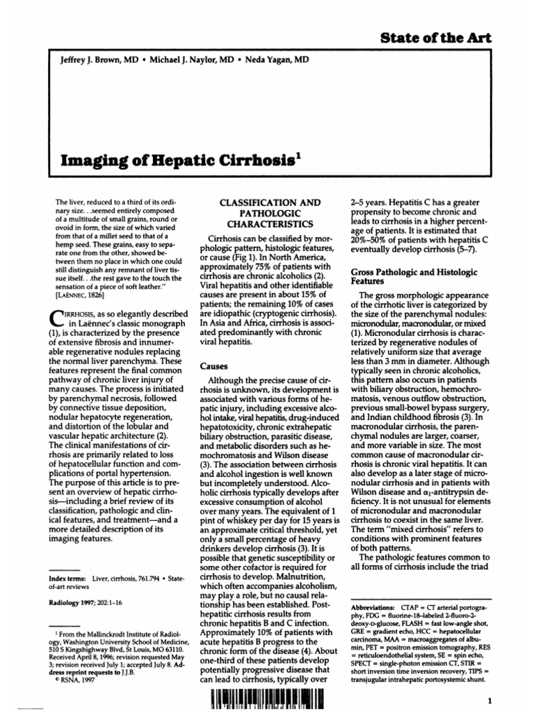 Brown Et Al 1997 Imaging of Hepatic Cirrhosis | PDF | Cirrhosis | Liver Brown Et Al 1997 Imaging of Hepatic Cirrhosis | PDF | Cirrhosis | Liver