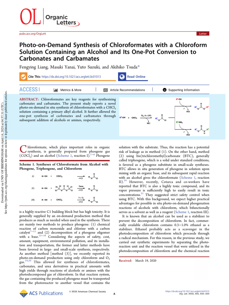 Chemists' Guide to Chloroformate Synthesis | PDF | Chloroform | Organic ...