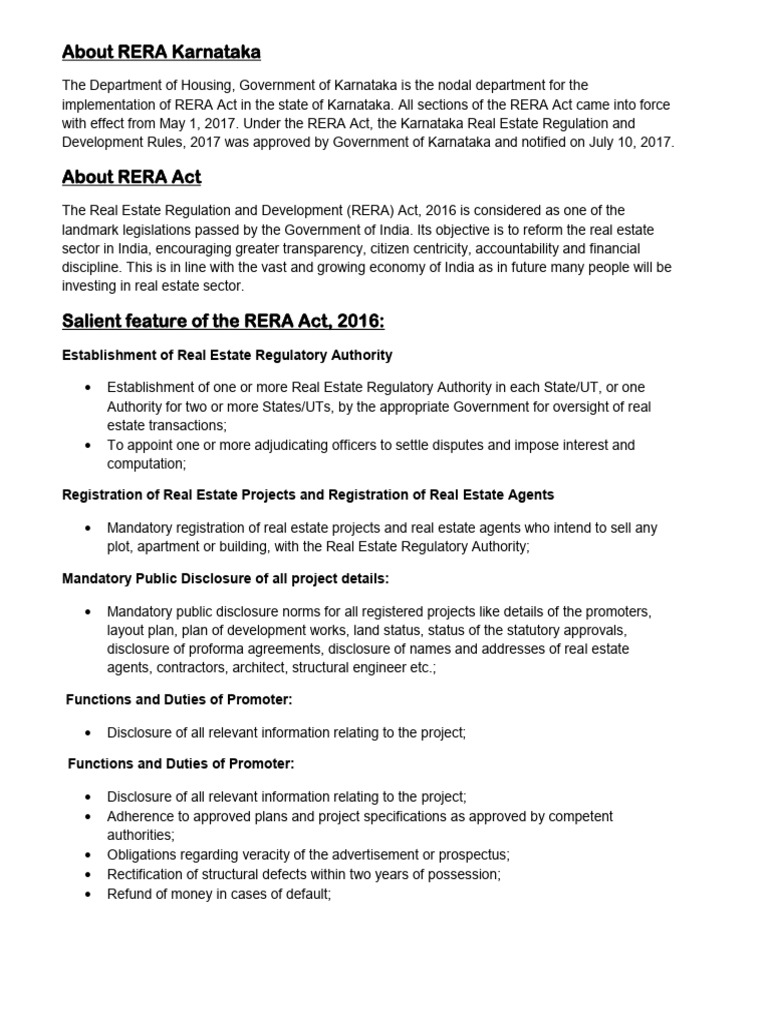 InfoAbout RERA Karnataka | PDF
