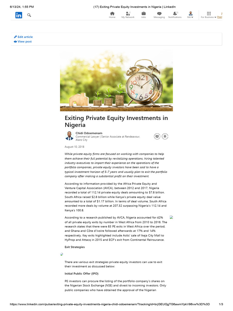 Exiting Private Equity Investments in Nigeria | PDF | Stocks | Private ...