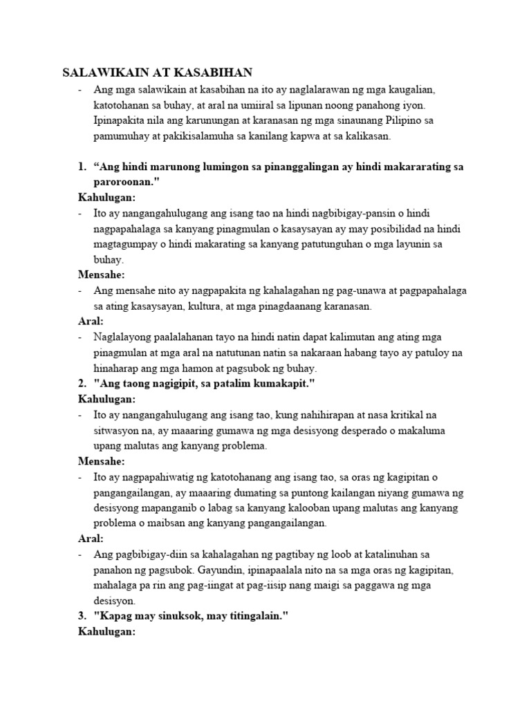 Salawikain at Kasabihan | PDF