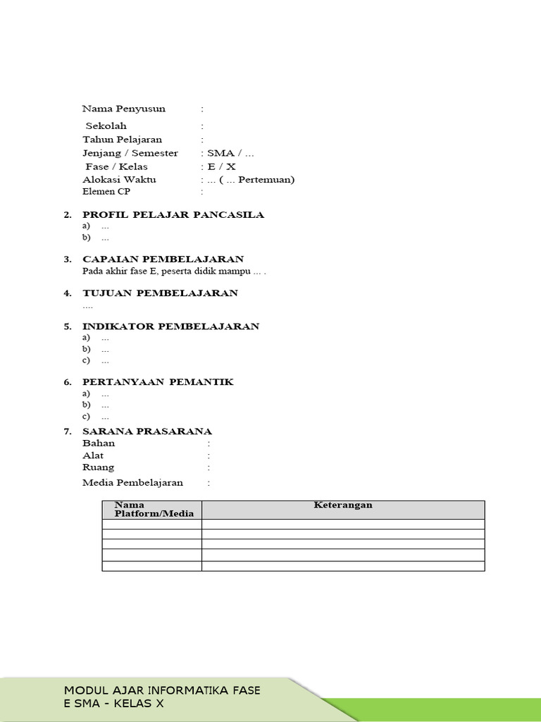 Template Modul Ajar | PDF