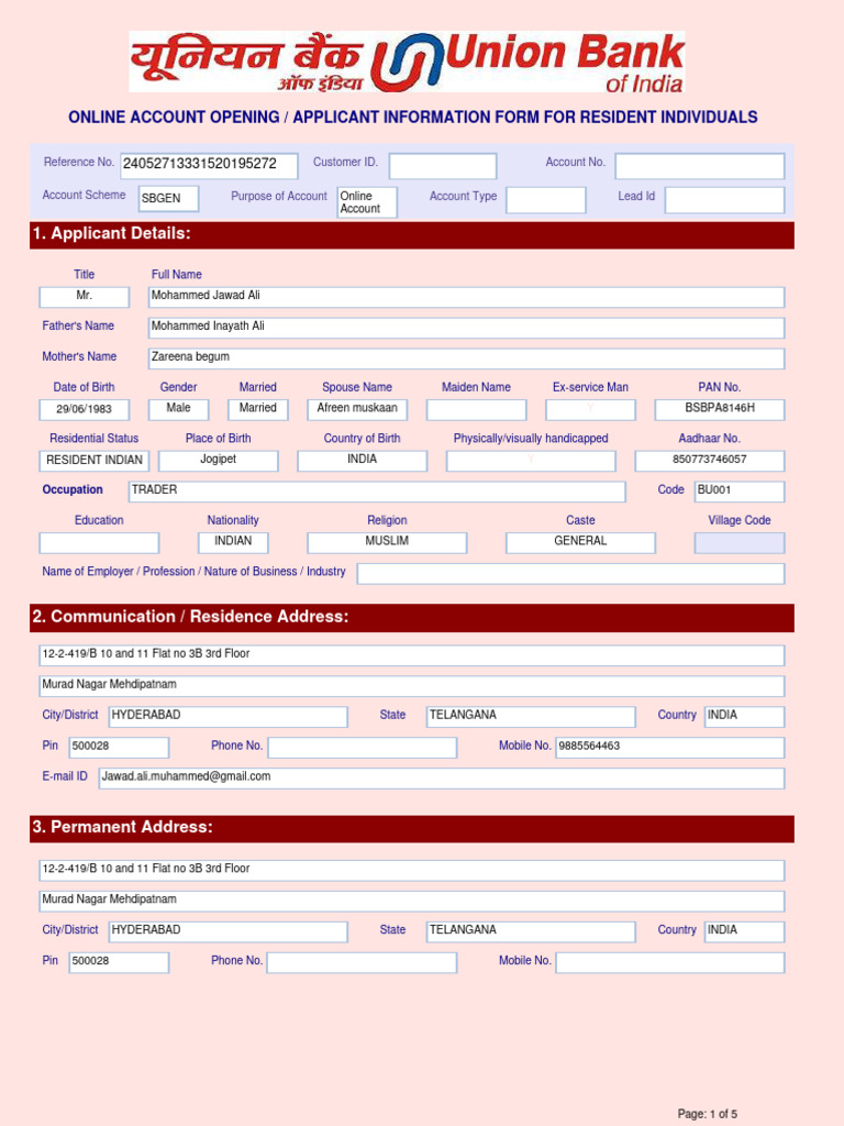 Application Form Account Opening27052024013701 | Download Free PDF | Banks | Cheque