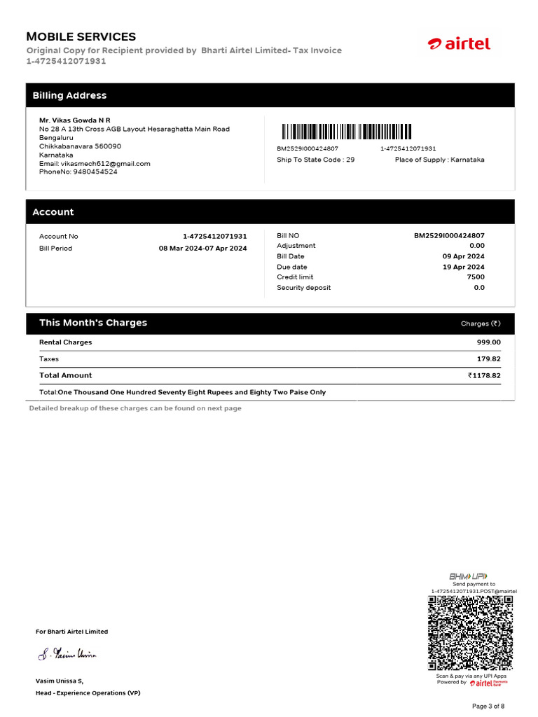 Mobile Bill - April | PDF | Taxes | Payments