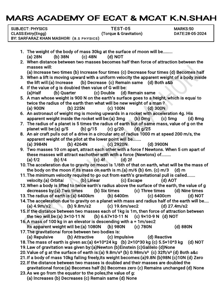 Entry Engg Test GrvaTorque | PDF | Torque | Angular Momentum