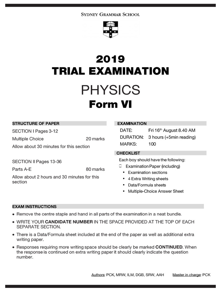 The University of Sydney Physics Exam | PDF | Diffraction | Force