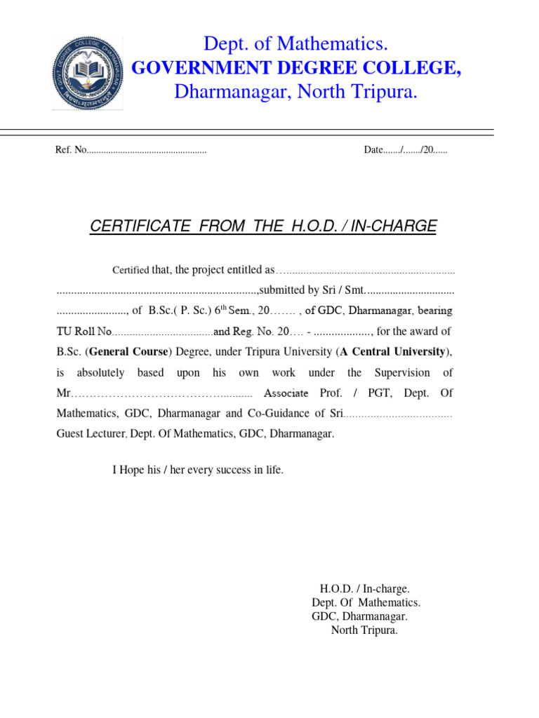 Certificate of Project Submission - GDC Dharmanagar | PDF