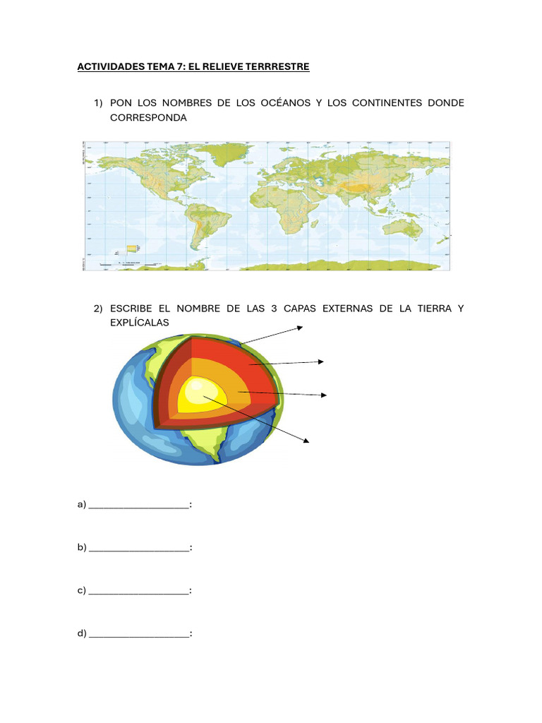 Actividades sobre el Relieve Terrestre | PDF | Métodos y materiales de ...