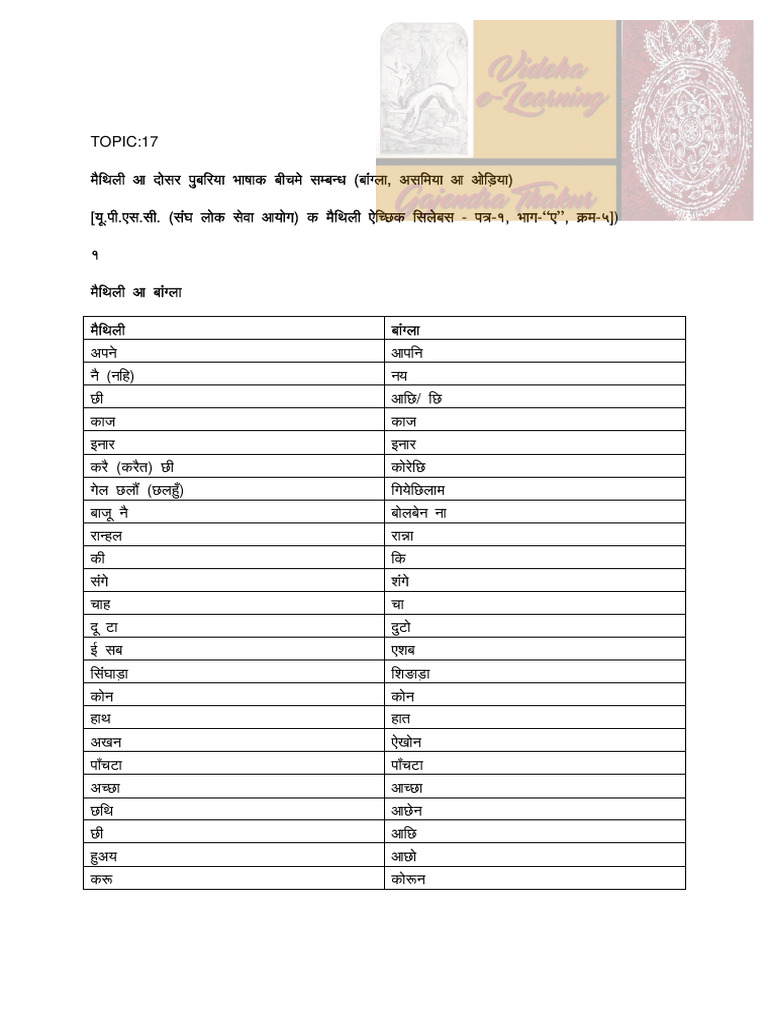 Maithili and Eastern Indian Languages | PDF