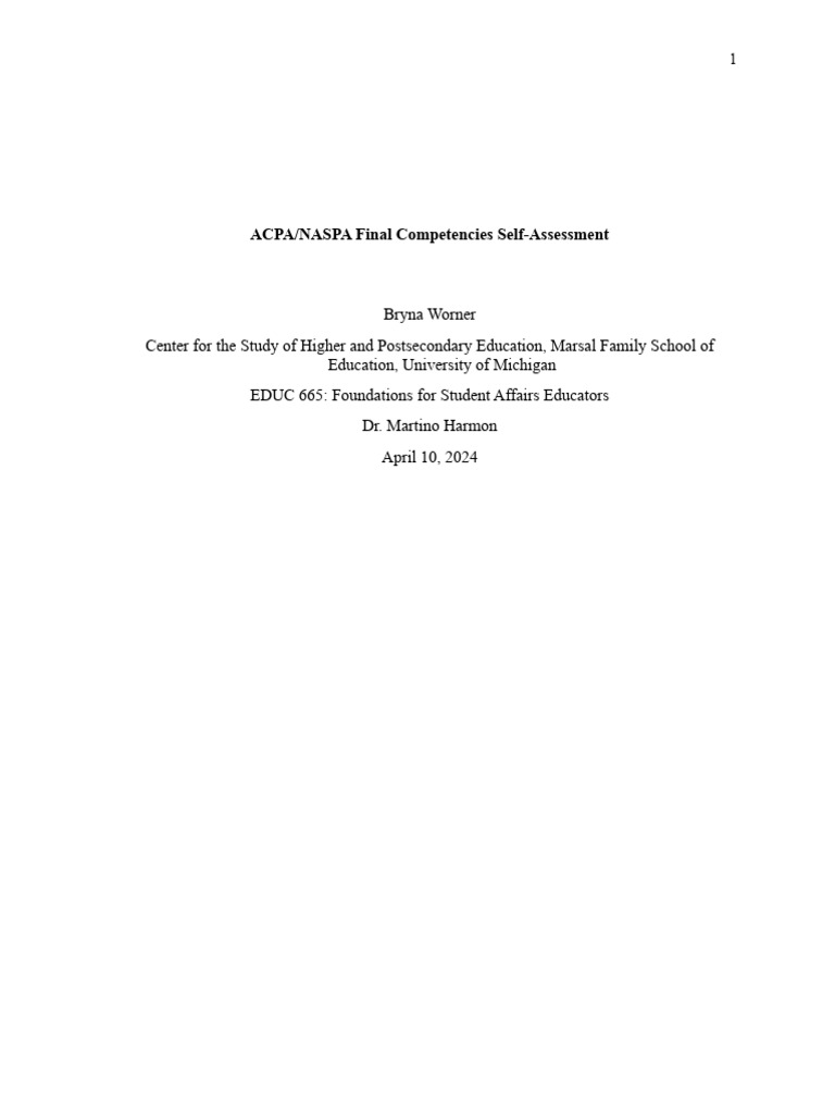 ACPA/NASPA Competencies Self-Assessment | PDF | Student Affairs ...