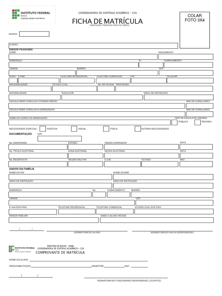 Ficha de Matricula - Modelo Padrao | PDF