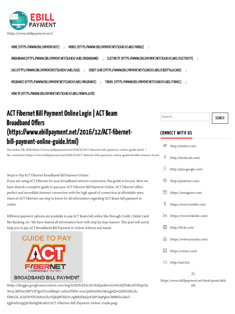 ACT Fibernet Bill Payment Online Login - ACT Beam Broadband Offers ...
