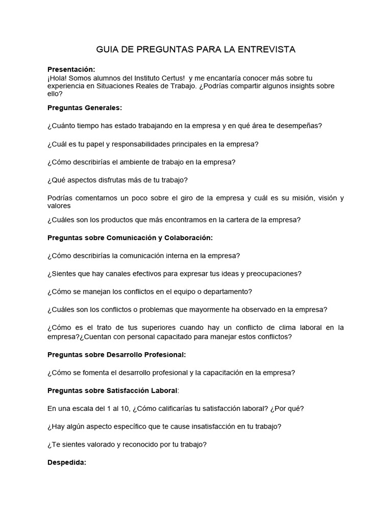 Guia de Preguntas para La Entrevista | PDF
