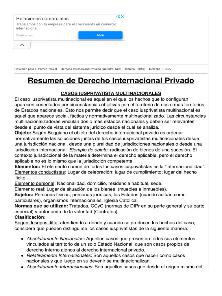 Resumen para El Primer Parcial Derecho Internacional Privado (Uzal ... Resumen para El Primer Parcial Derecho Internacional Privado (Uzal ...
