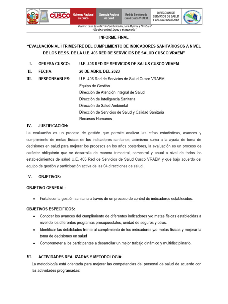 Evaluación Sanitaria Cusco VRAEM | PDF | Hospital | Medicina CLINICA