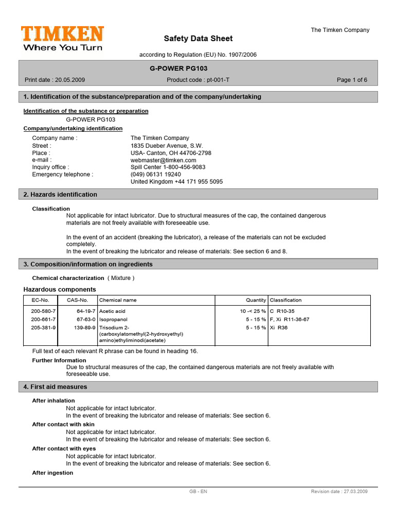 Model-103 SDS En | PDF | Workplace | Working Conditions