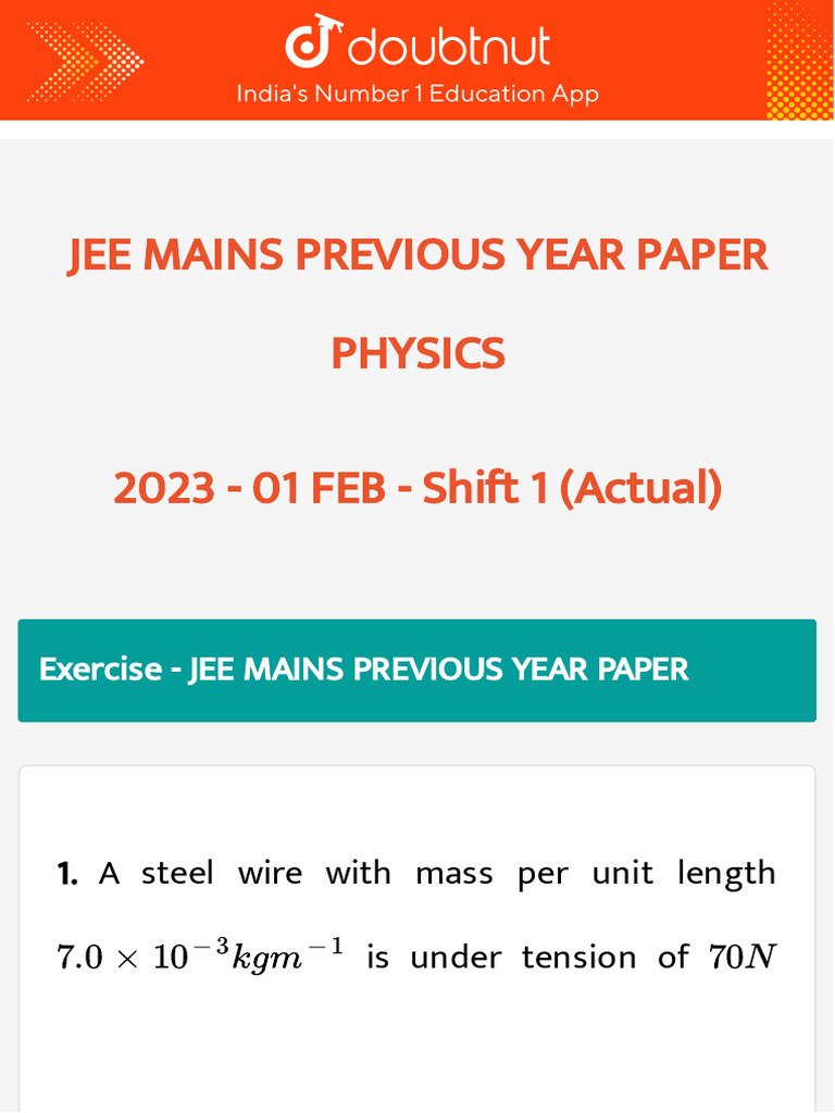 Jee Mains Previous Year Paper Class 12 Physics 2023 01 Feb Shift 1 ...