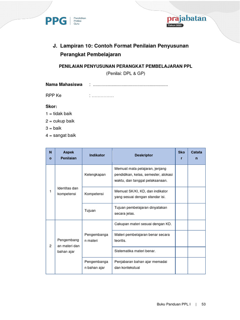 Form Penilaian PPL | PDF