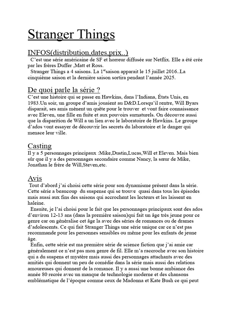 Stranger Things : Suspense et Nostalgie 80s | PDF | Jeunes adultes ...