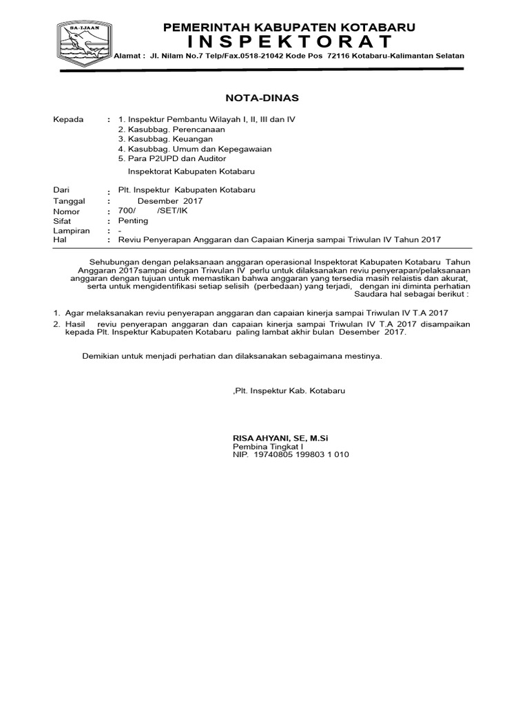 NOTA DINAS Reviu Anggaran | PDF | Hukum