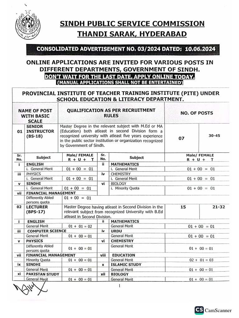 Adv 3 SPSC New Jobs Last Date 28 June 2024 | PDF