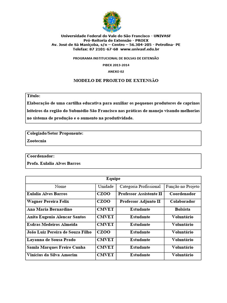 Anexo 02 Modelo de Projeto de Extensao 11 | PDF | Economia