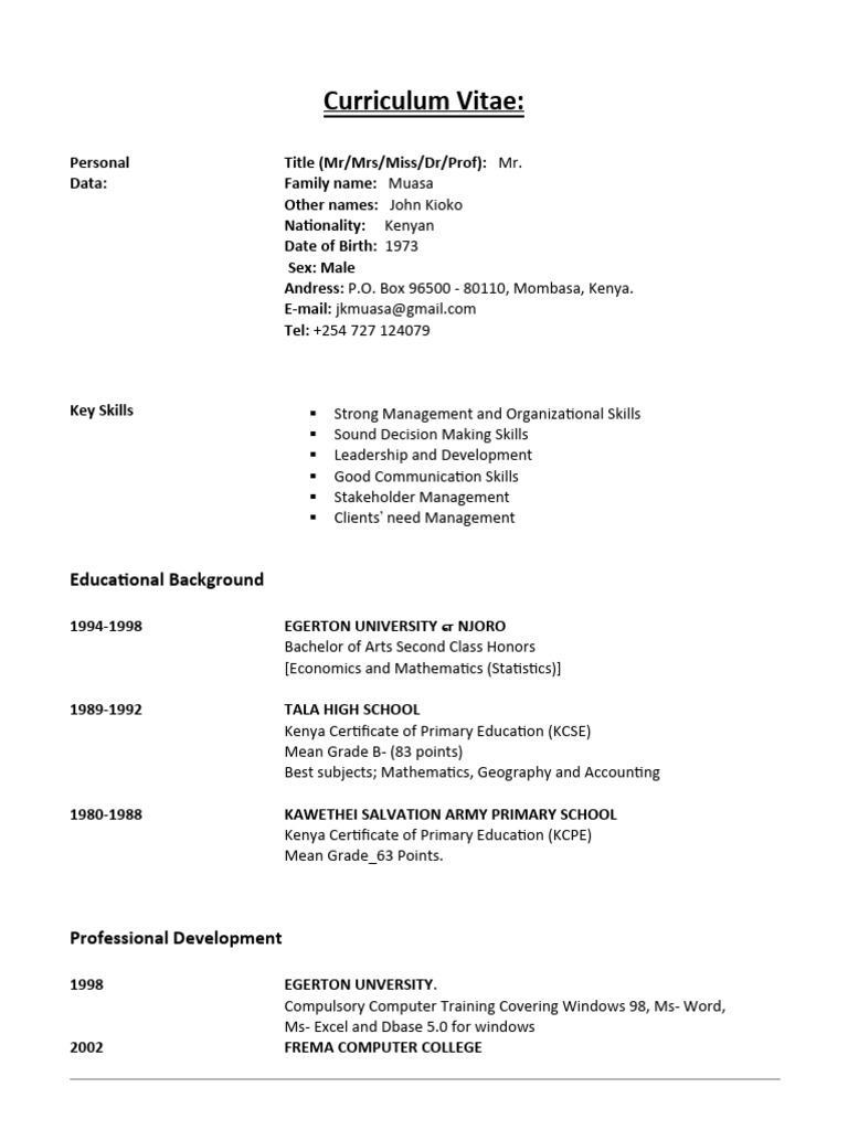 CV - John Kioko-1 | PDF | Business