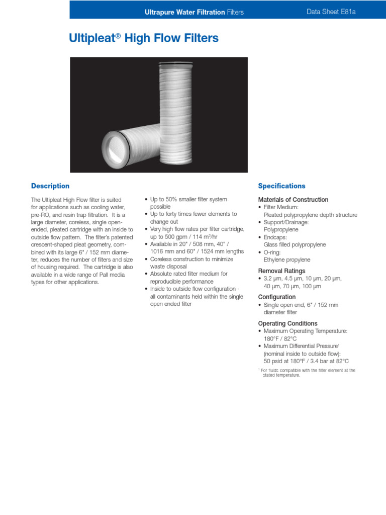 E81a Ultipleat HF Filters | PDF | Filtration | Chemical Engineering