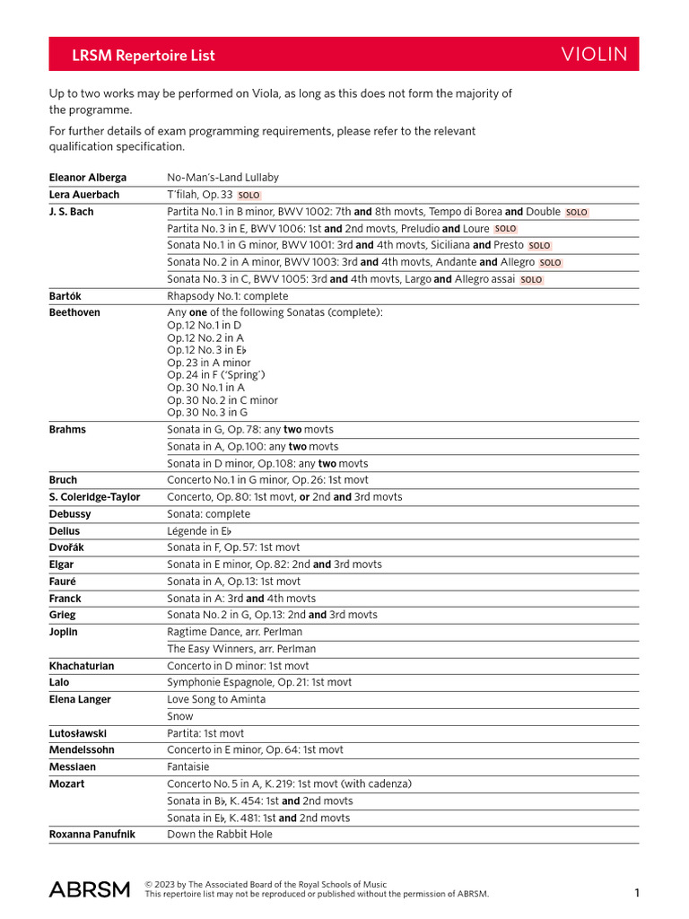 Violin LRSM Repertoire [7 Nov 2023] FINAL | Download Free PDF | Tempo ...