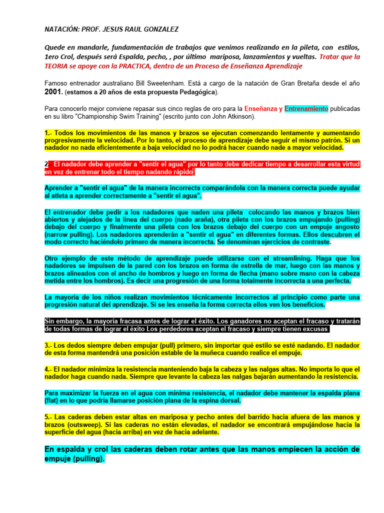 Cinco Reglas de Natación Efectivas | PDF | Nadando | Natación (deporte)