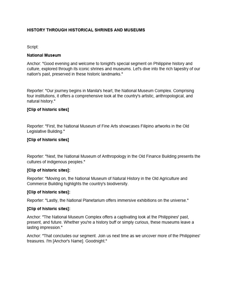 HISTORY THROUGH HISTORICAL SHRINES AND MUSEUMS - Script | PDF ...