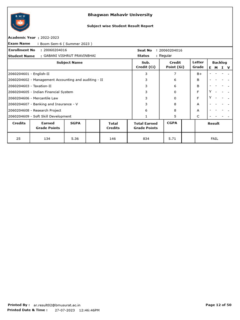 Subject Head Wise Student Result Report With Marks 230728 121951 | PDF ...