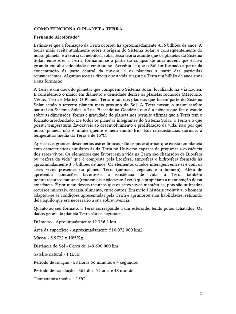 Como Funciona o Planeta Terra | PDF | Terra | Planetas