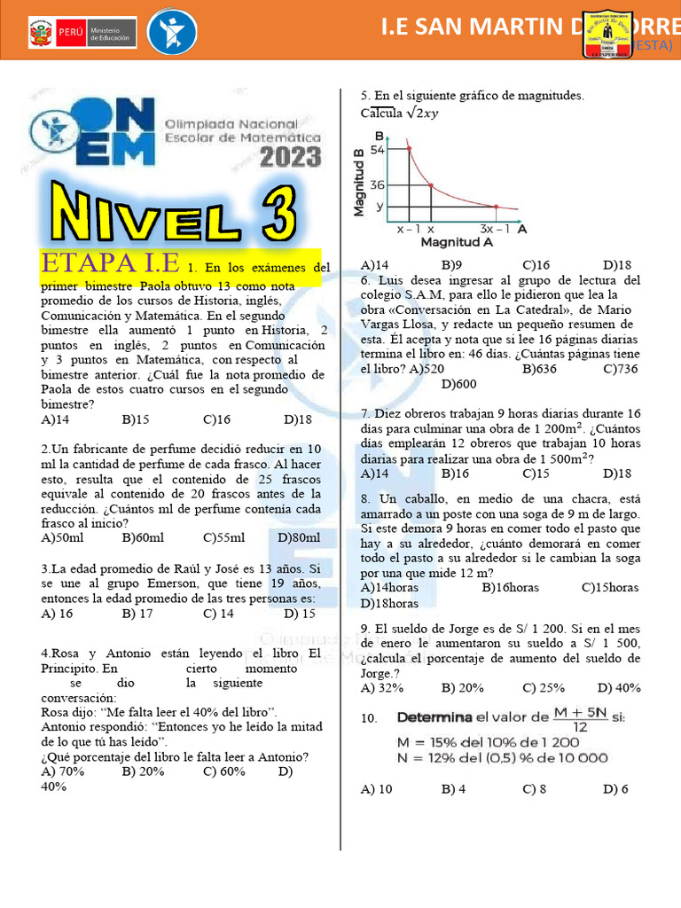 Prueba Onem Nevel 3-Propuesta | PDF | Métodos y materiales de enseñanza