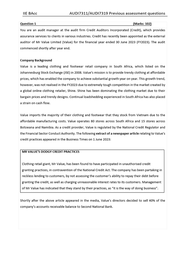 Audit Case Study: Mr Value Limited 2023 | PDF | Audit | Payroll