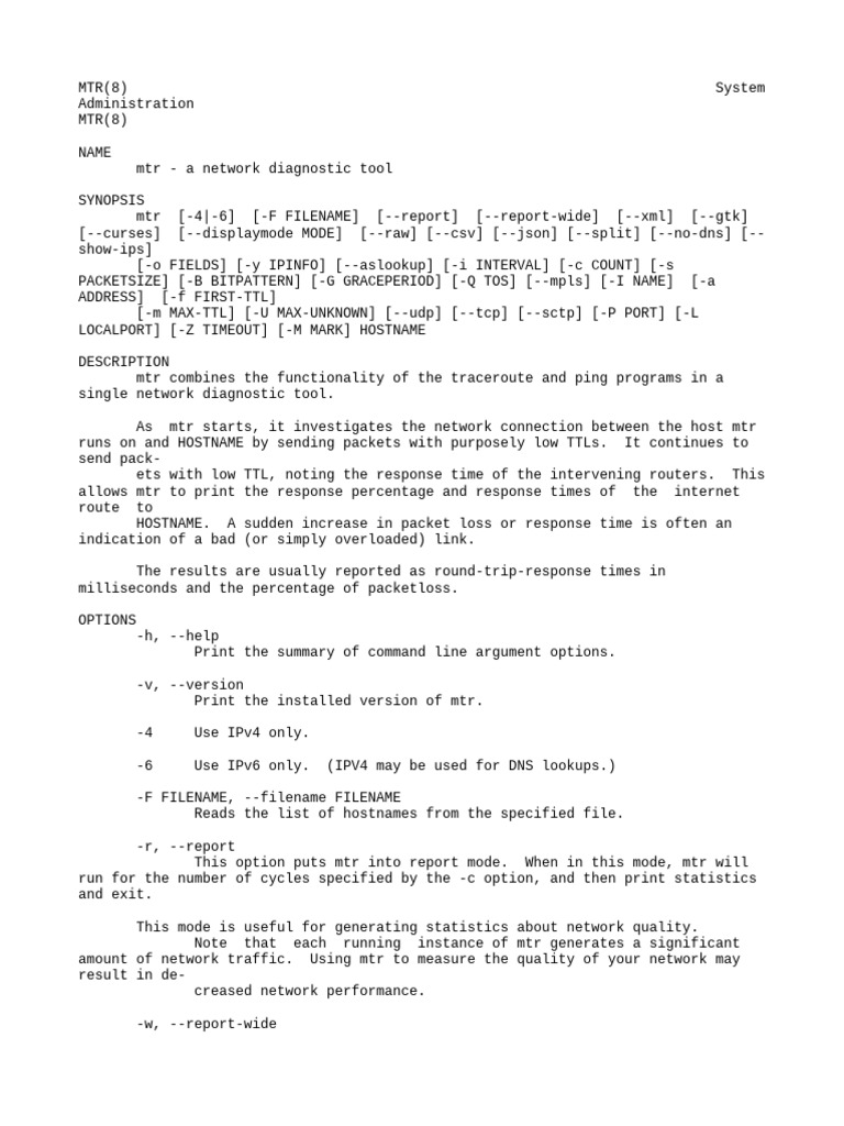 mtr | PDF | Port (Computer Networking) | Internet Protocols