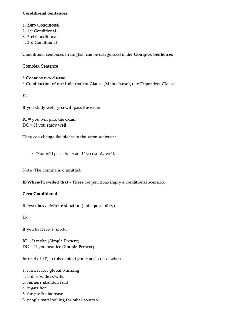 Conditional Sentences Notes | PDF