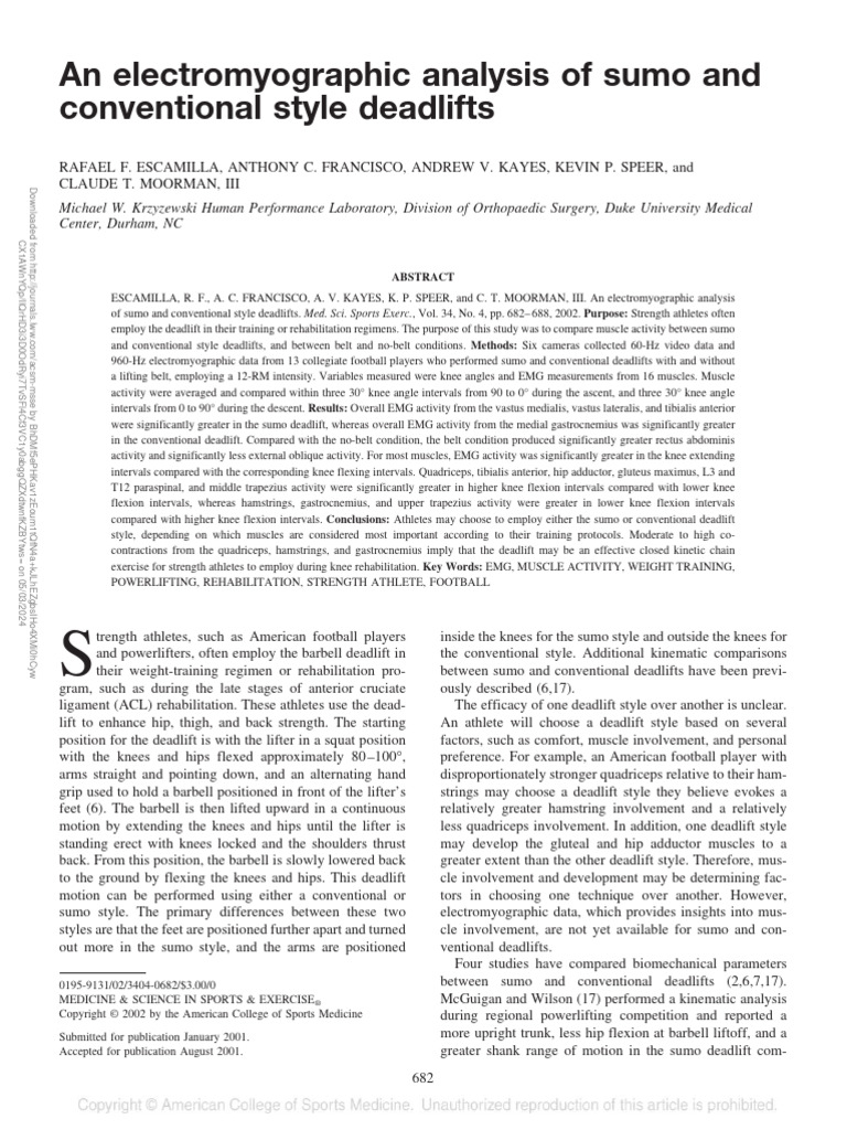 EMG Analysis of Sumo Deadlift | PDF | Human Anatomy | Lower Limb Anatomy