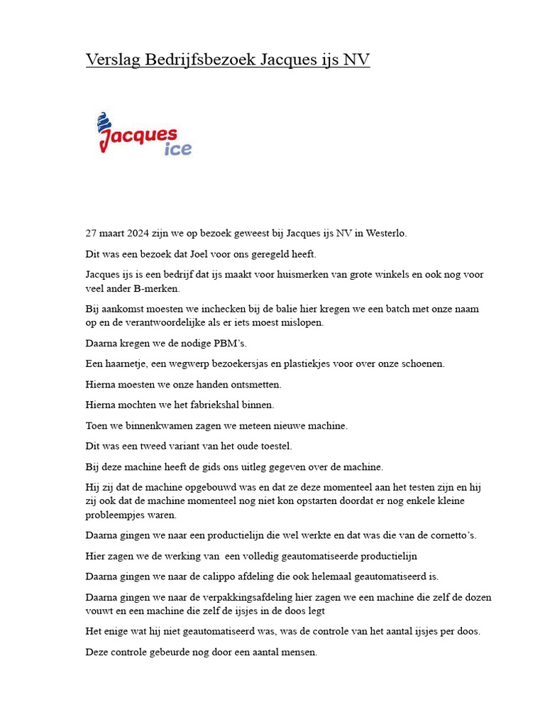 Verslag Bedrijfsbezoek Jacques Ijs NV | PDF