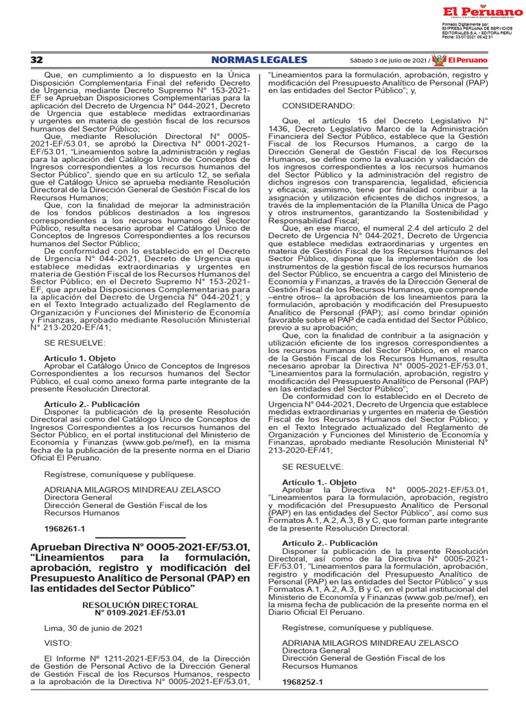 RD-0109-2021-EF-53.01 - Aprobar La Directiva #0005-2021-EF-53.01 ...