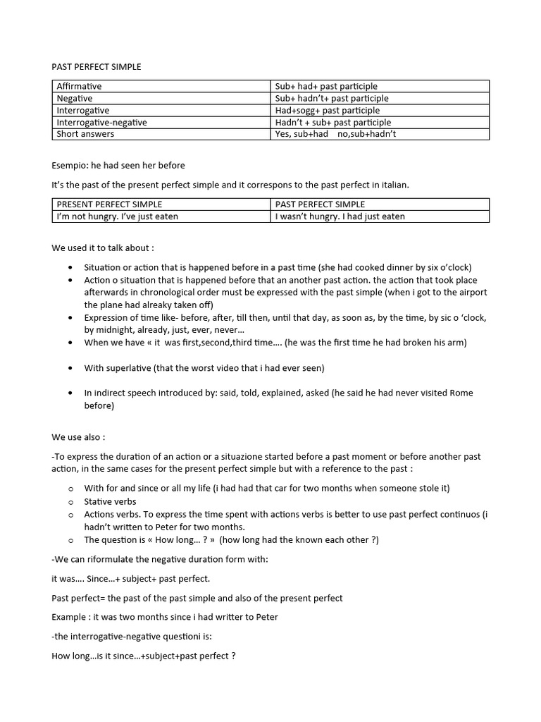 Past Perfect Simple | PDF | Linguistic Typology | Grammar