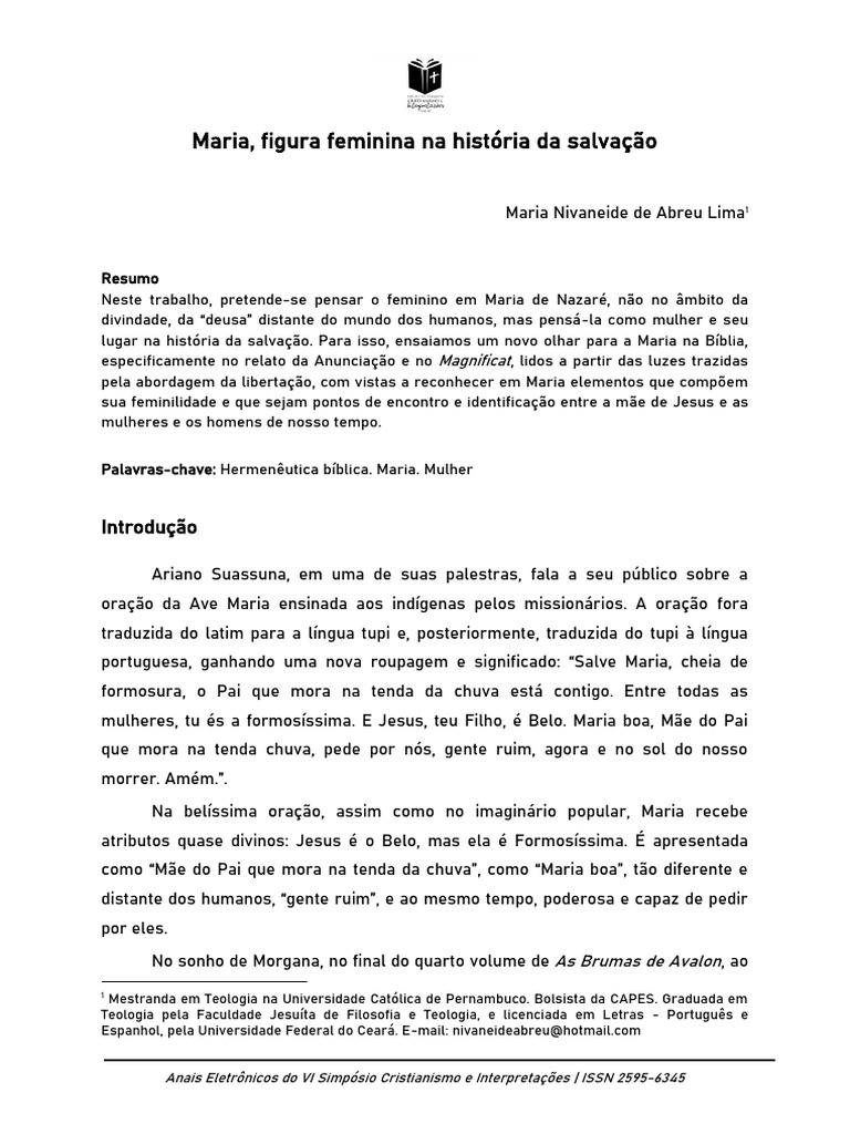 Maria e o Feminino na Salvação | PDF | Maria, mãe de Jesus | Jesus