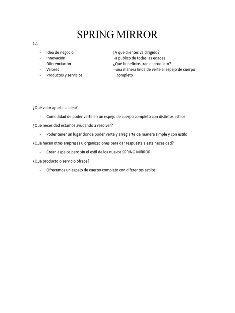 Spring Mirror | PDF | Marketing | Análisis FODA