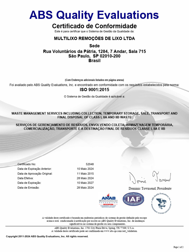MULTILIXO_ABS QUALITY - CERTIFICADO ISO 9001-2015 - VAL. 10-05-2027 ...